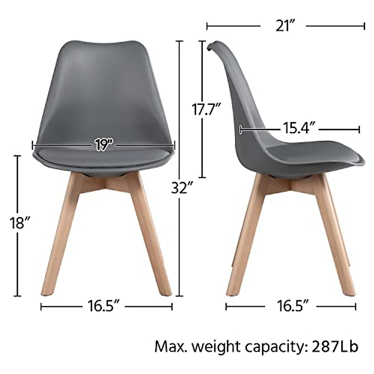 Yaheetech Dining Chairs DSW Chair Accent Chair Shell PU Side Chair with Beech Wood Legs Modern Mid Century Eiffel Inspired Chair Upholstered Dining Room Living Room Bedroom Kitchen Dark Gray, 4Pcs