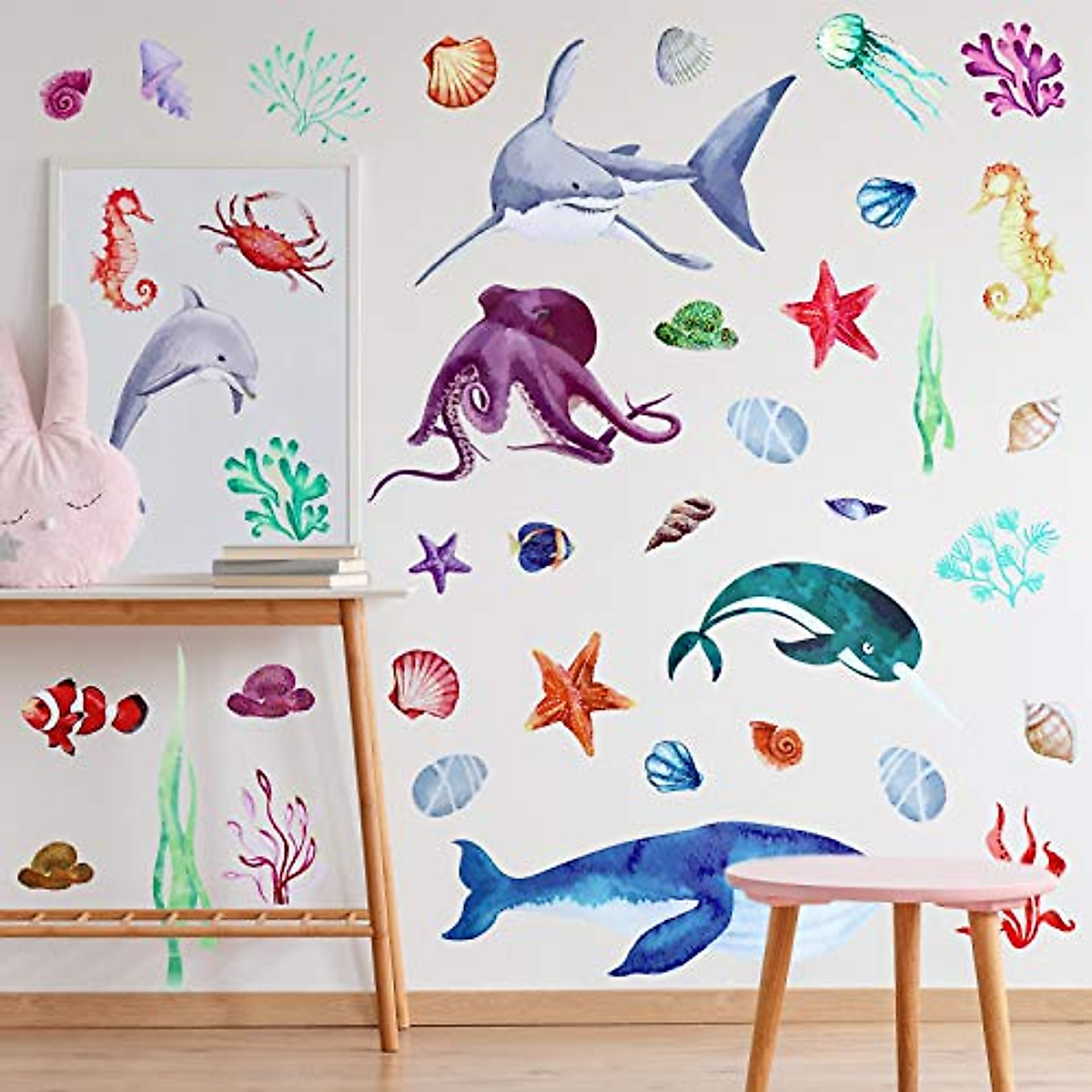 Colorful Ocean Creatures Wall Stickers for Kids Rooms