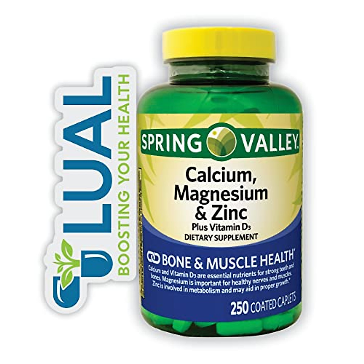 Calcium, Magnesium, Zinc & Vitamin D3. Includes Luall Fridge Magnetic + Spring Valley Calcium, Magnesium & Zinc Plus Vitamin D3 Caplets Dietary Supplement, 250 Count