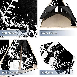 RATGDN Small Pet Hideout Black White Design Softball Hamster House Guinea Pig Playhouse for Dwarf Rabbits Hedgehogs Chinchillas