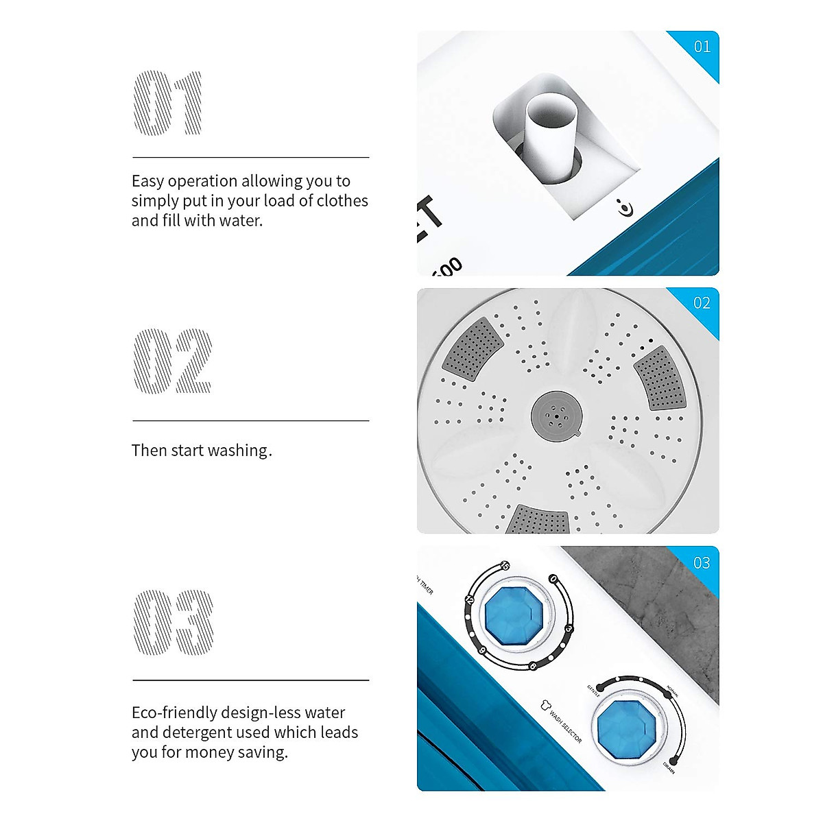 KUPPET Compact Twin Tub Portable Mini Washing Machine 26lbs Capacity, Washer(18lbs)&Spiner(8lbs)/Built-in Drain Pump/Semi-Automatic (White&Blue)