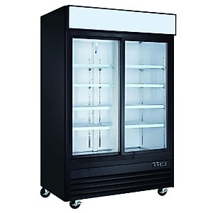 Commercial Grade Merchandiser Refrigerator | Black Coated Steel Cabinet | 2 Sliding Glass Doors | Fog Resistant Glass | 45 Cu. Ft. | 8 Adjustable Shelves | 53.2" x 31.9" x 82.625” | R-290 Refrigerant