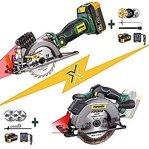 TECCPO Cordless Circular Saw 4-1/2", with 20V 4.0Ah Battery & Fast Charger, 4500RPM, 3 Blades + POPOMAN Cordless Circular Saw 6-1/2", with 20V 4.0Ah Battery & Fast Charger, 4300RPM, 2 Blades