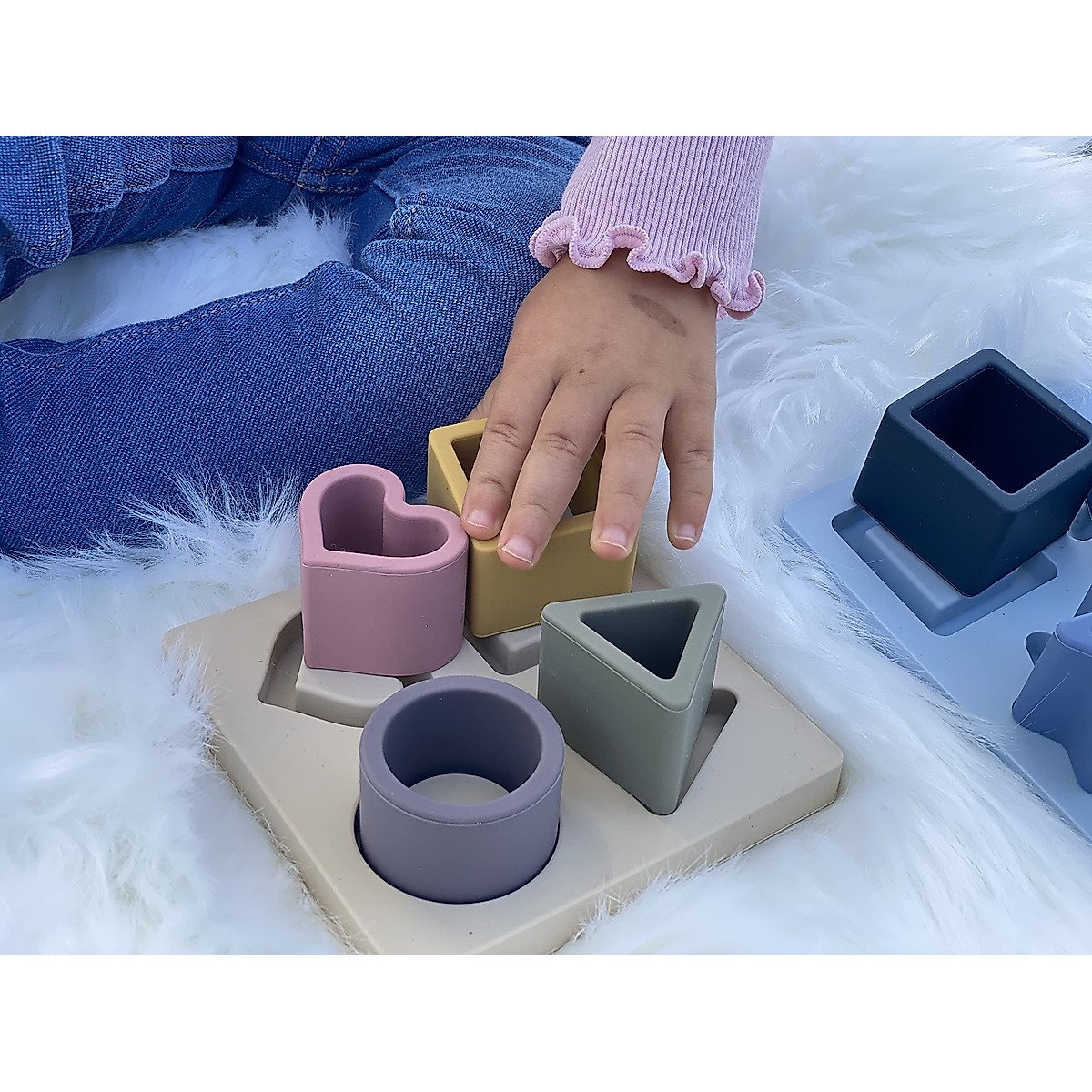 BraveJusticeKidsCo. Early Education Silicone Baby Puzzle | Stacking Building Blocks Toddler Toys (Cream)