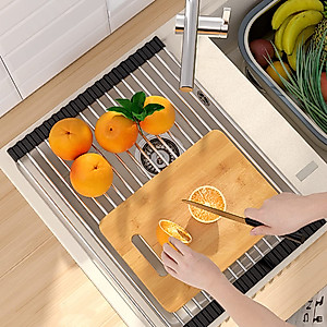 TILB Roll Up Dish Drying Rack Over The Sink Dish Drying Rack, Portable Stainless Steel Rolling Rack for Kitchen Sink, Foldable Drain Rack Easy to Clean and Sturdiness