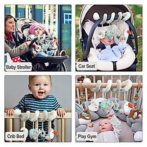 Blublu Park Baby Car Seat Toys, Activity Spiral Plush Hanging Wrap Around Pram Pushchair Stroller Toys, Sensory Early Education Toy for Toddler, Grey Elephant