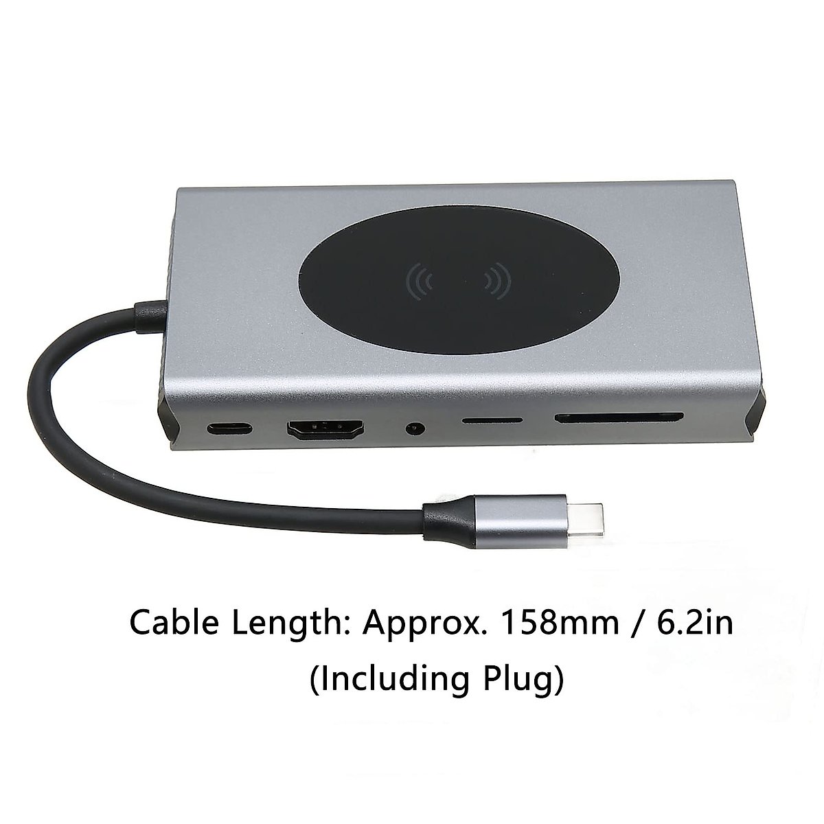 13 in 1 USB C Hub, USB C Splitter, Type C to HD Multimedia Interface VGA 5 X USB3.0 Memory Card Storage Card RJ45 PD AUDIO3.5 Wireless Charging 10W, Gray