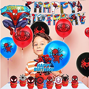YesMae Spiderman Birthday Party Supplies, Birthday Party Decorations Includes Tablecloth, Masks, Cake Toppers, Banner, Balloons,