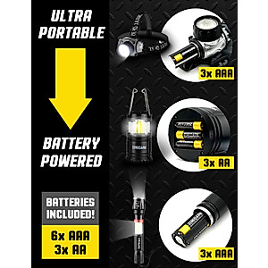 ZeroDark Flashlights Headlamp Lantern 3-Piece Set, Flashlight + Head Lamp + Camping Lantern Battery Powered LED High Lumens Camping Lights flashlights for Emergencies