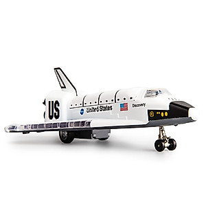 TGRCM-CZ 8'' Space Shuttle,US Discovery Airplane Toys, Alloy Pull Back Aircraft Model with Base LED Light and Sound, Display Plane for Boys Girls Adults Outdoor Games and Decoration, White