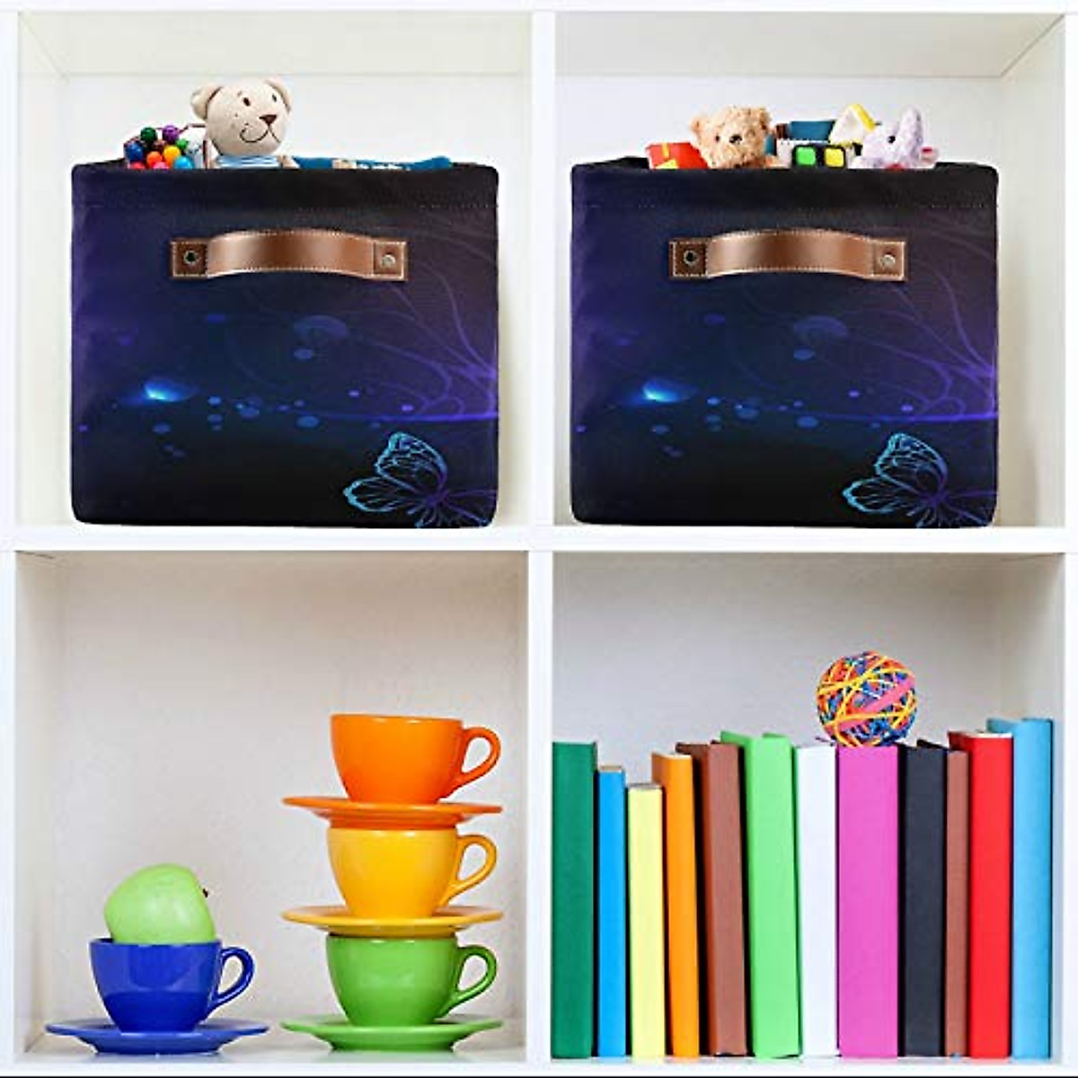 Mazeann Glowing Purple Butterflies Storage Basket Bin Collapsible Foldable for Clothes Toys Storage Cabinets Waterproof Storage Box 15 x 11 x 9.5 inches, 1PC