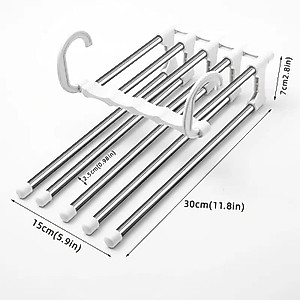 5 in 1 Stainless Steel Pants Hanger, Folding Storage Rack Trousers Hanger (White)