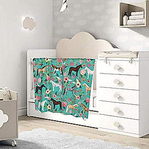 Horses Floral Horse Breeds Baby Double Blanket, Ultra Soft Warm Plush Nursery Receiving Blankets for Toddler Infant Newborns