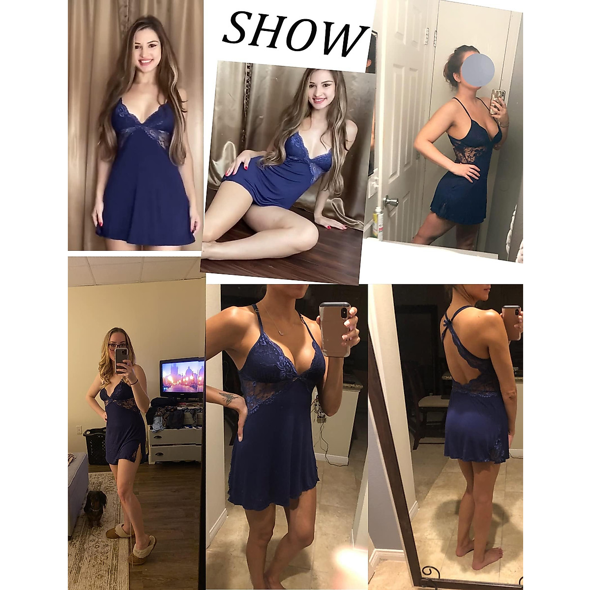 Avidlove Women Lingerie Lace Chemise Sleepwear Babydoll Teddy Lingerie for Women Naughty Blue