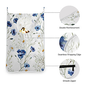 ElliTarr Door Hanging Laundry Hamper Bag with Free Adjustable Stainless Steel Hooks Dirty Clothes Hamper Extra Large Over the Door Laundry Hamper White Floral Daisy 29.5X20inch 1 PCS
