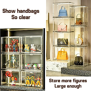 ZLLZUU Clear Stackable Plastic Storage Bins with Lid, Dustproof Book Cosmetic Acrylic Display Cases with Magnetic Door, Large Figures Collectibles Showcase