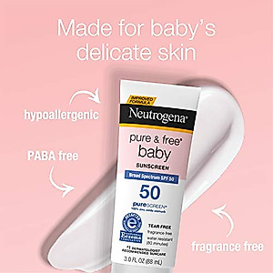 Neutrogena Pure & Free Baby Mineral Sunscreen Lotion with Broad Spectrum SPF 50 & Zinc Oxide, Water-Resistant, Hypoallergenic & Tear-Free Baby Sunscreen, 3 fl. oz, 3 pk