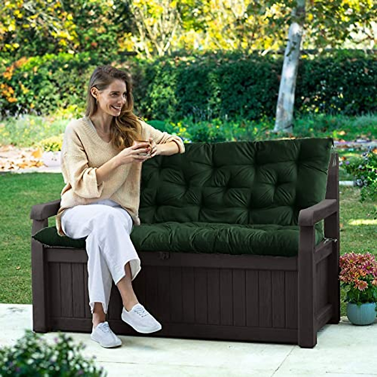 Zacammy Swing Replacement Seat Cushions, 2-3 Seater Bench Cushions for Outdoor Furnitur with Backrest, Garden Recliner Seat Cushions Waterproof Sofa Pads (Dark Green 60x40in)
