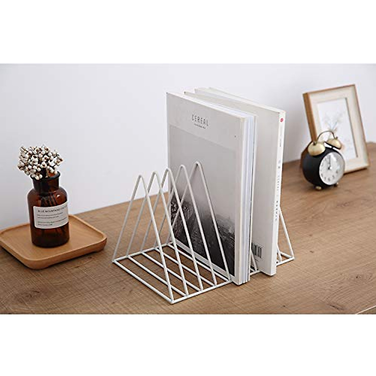 PENNGKE Magazine Holder,Newspapers Holder,Letters Storage,Desktop File Sorter Organizer Triangle Bookshelf Decor Home Office,White