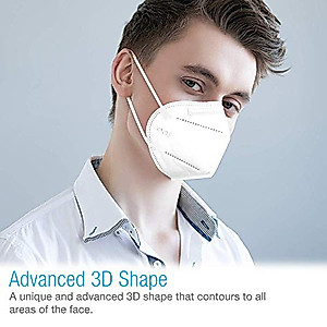 SUNCOO Protective KN95 Face Mask - 20 Pack, 5 Layers Cup Dust Mask Protection Against PM2.5 Dust, Smoke and Haze-Proof, Designed for Men, Women, Essential Workers - White
