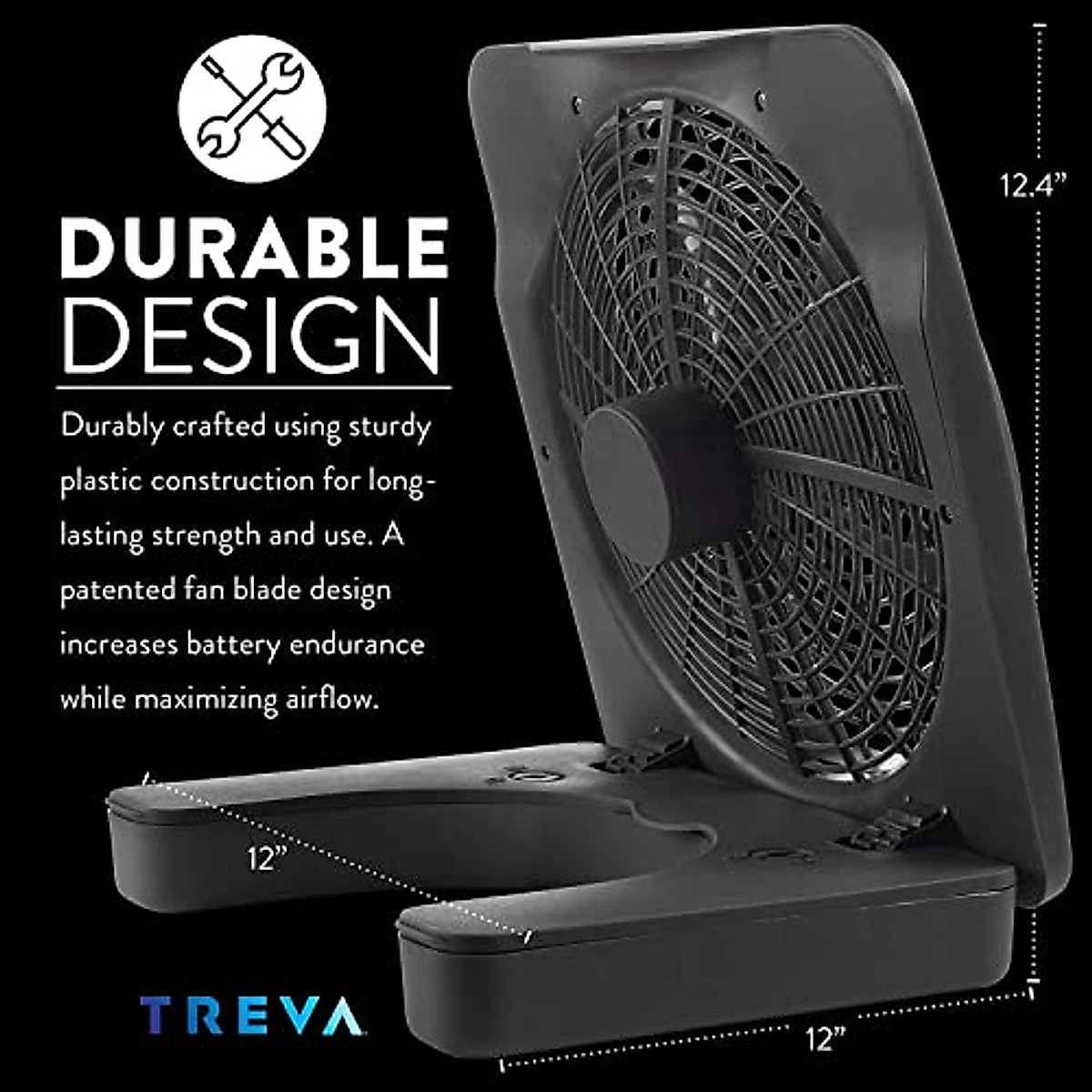 Treva 10-Inch Portable Desktop Air Circulation Battery Fan, 2 Speed, Compact Folding & Tilt Design, with AC Adapter (Graphite)