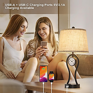 Luvkczc Vintage Clock Lamp, Black Metal with USB Charging Ports, LED Bulbs Included, 3-Year Warranty