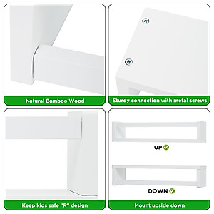 Ollieroo Set of 4 Floating Book Shelves for Wall, Nursery Book Shelf for Kids Room, Bamboo Wood Hanging Bookshelf for Baby Teen Boys Girls, Wall Mounted Shelves for Bedroom Bathroom Decor(White)