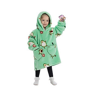 QFULFUN Wearable Blanket Hoodie for Kids Toddlers Cozy Oversized Hooded Blanket Sweatshirt with Pocket for Little Girl Boy