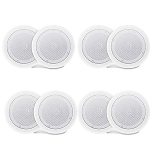 Pyle PDICBT852RD 8 Inch 250 Watt Bluetooth In Ceiling Wall 2 Way Flush Mount Home Indoor Stereo Speakers System, (8 Speakers)