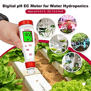 GIDIGI pH Tester,Digital pH Meter for Water,New Version TDS Meter for Drinking Water with Backlit Simultaneously Display 4 in 1 TDS pH EC Meter for Water Hydroponic Nutrient Solution,Pool,Home Use