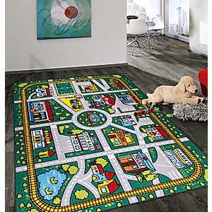 Rugshop Kids Educational Learning City Life Road Non Skid (Non Slip) Area Rug 5' x 7' Green