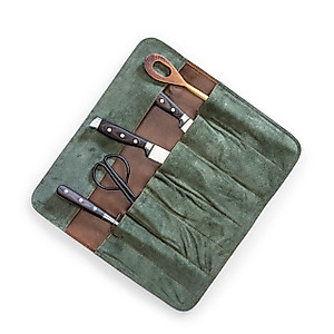 Leather Knife Roll Bag for Chef`s - Premium Knife Roll Case made of Genuine Buffalo Leather – Durable knives storage Bag Samuel (Brown)