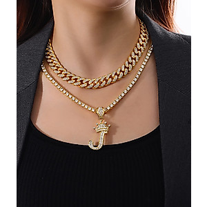 WFYOU Cuban Link Chain for Women Crown Gold Initial Pendant Necklace 18K Gold Plated Alphabet Letter Pendant Choker Hip Hop Diamond Chain Custom Name Necklace Trendy Dainty Rapper Jewelry Gift