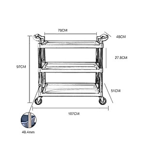 INDYAH Movable Trolleys, Kitchen Storage Hand Trucks, Hotel Caterolling Cart with Handleplastic Restaurants Service Trolley with Large Universal Wheel/Black/107X51X97Cm