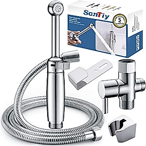 Bidet Sprayer for Toilet, Handheld Sprayer Bidet Attachment Kit with Backflow Preventer and Adjustable Water Pressure Control, SonTiy All Brass Cloth Diaper Sprayer Set, Chrome, 5 Years Warranty