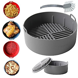 MiKapana Silicone Air fryer Liners Reusable for Air Fryer Basket Sturdy Strong Kitchen Gadgets Air Fryer Accessories Airfryer Liners Silicone Bowl For Air Fryer Oven BPA free (Grey - 8.6")