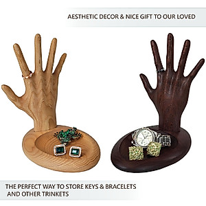 Wood Wedge Earring Holder Organizer, Jewelry Organizer with Hand-Shaped Stand for rings, watches, necklace, clearance items, Gift Wife Anniversary Birthday Graduation, 8,5''x8,8'' (Natural)