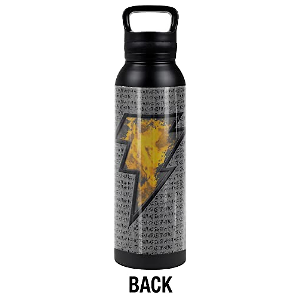 Black Adam OFFICIAL Emblem Bolt Black 24 oz Insulated Canteen Water Bottle, Leak Resistant, Vacuum Insulated Stainless Steel with Loop Cap