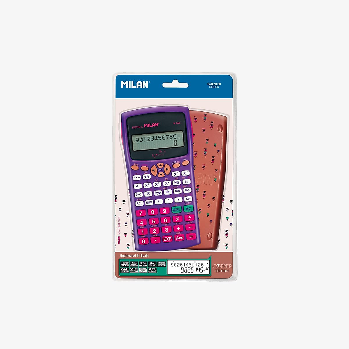 Cream by Milan Blister Scientific Calculator 240 Functions Copper NEW, Purple