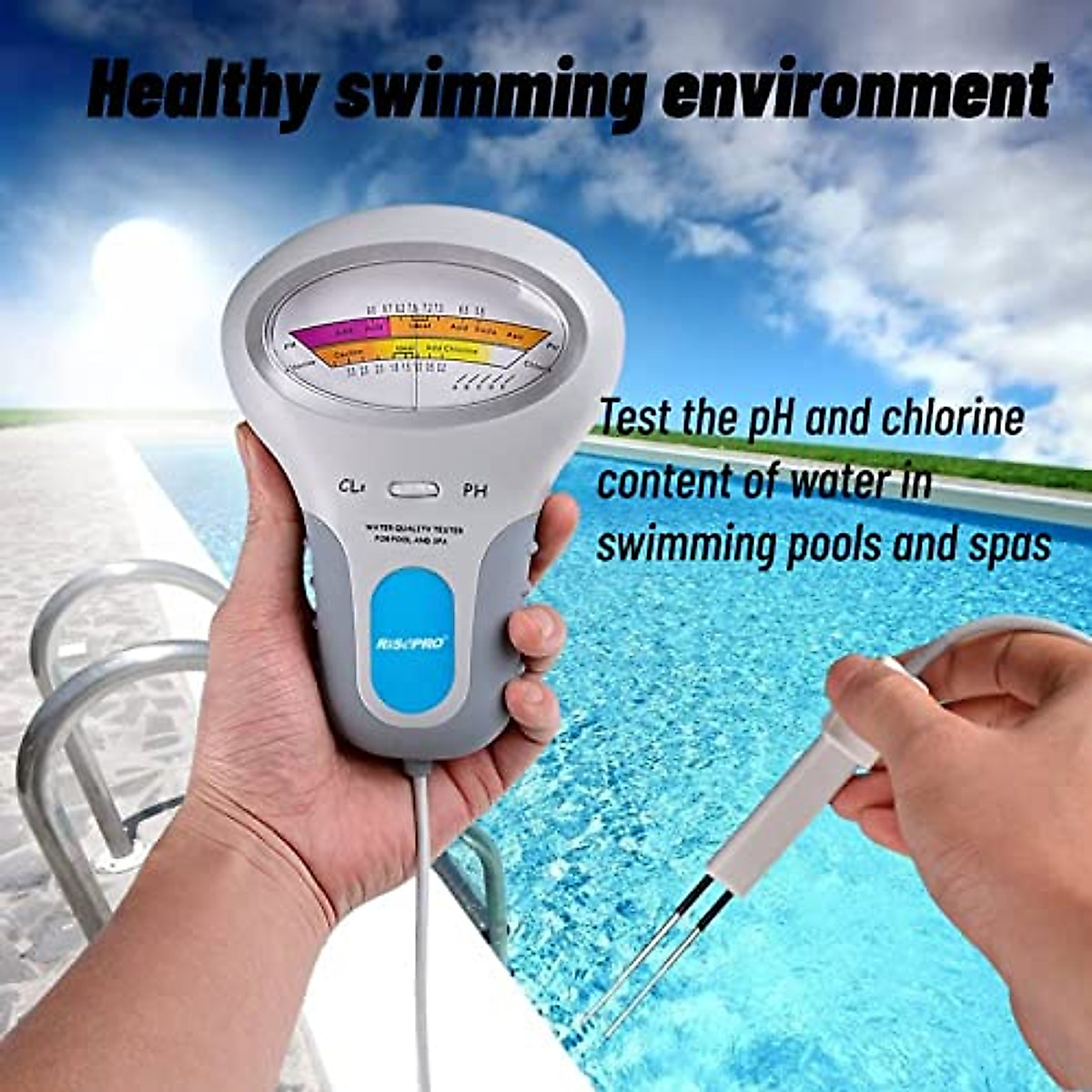 Hakeeta PH Tester, pH Meters, for Swimming Pool, Water Quality Analyzer, with Probe, Easy to Set Up, Quick Testing, Adjust pH of The Pool, for Pools, Aquariums