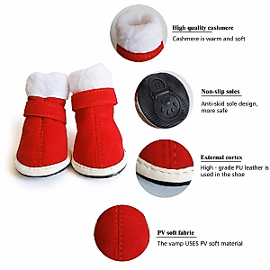 URBEST 2 Pairs Santa Red Detachable Closure Christmas Puppy Cute Dog Winter Shoes Boots (4#, Red)