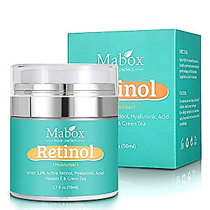 Mabox Moisturizer Cream for Face and Eye Area with 2.5% Active Retinol, Hyaluronic Acid, Vitamin E, Anti Aging Formula Reduces Wrinkles, Fine Lines, Best Day and Night Cream (1.7 Fl. Oz)