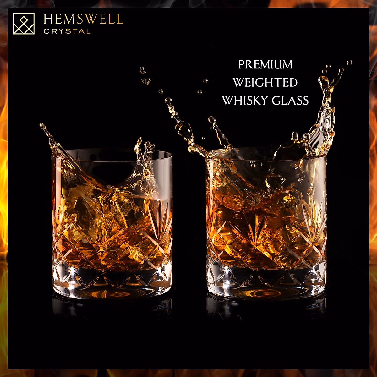 Hemswell Crystal Whiskey Glasses Set of 2 for Men - 11oz Crystal Rocks Bourbon Glasses - Old Fashioned Glass for Whisky - Satin Lined Box - Glenrigg