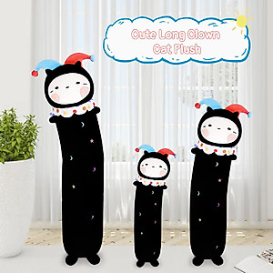 Long Cat Plush Body Pillow, Cute Clown Plush Long Cat Throw Pillow, Kawaii Stuffed Animal Clown Cat Plush Toys for Kids, Boys, Girls (Black, 110cm/43in)