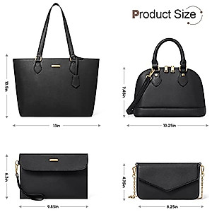 Bagsure Women Fashion Handbags, Handbags for Women, Tote Bag Shoulder Bag Top Handle Satchel Purse Set 4pcs (black)