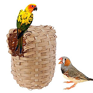 Youngy Natural Bamboo Bird House Hand Made Finch Hideout Cage Toy Outdoor Hut Shelter