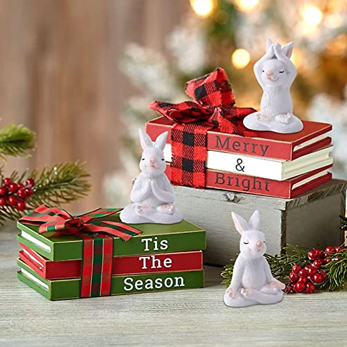 Rabbit Statue Fairy Garden Decor - 2.1" Set of 3 Tiny Gifts for Women/Mom/Grandma/Daughter/Sister, Gift Ideas for Christmas, Best Easter Gifts, Bunny Figurine for Home Table/Shelf Decor