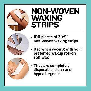 waxup Non-Woven Wax Strips 3x9, Disposable Large Waxing Strips to Use with Hair Removal Soft Wax, for Facial and Body Areas (Legs, Bikini, Arms, Face, Brow, Upper Lip), Self Waxing, 100 pieces