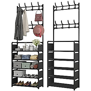 AriceHou 5-Tier Coat and Shoe Rack,Entryway Coat Rack Hallway Bench Storage Organizer with 8 Hooks and Side cloth for Living Room,Bedroom,Office Hall Trees