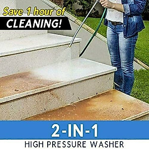 High Pressure Power Washer, 2-in-1 Adjustable Portable High Pressure Hose Nozzle, High Pressure Cleaning Tool, Metal Garden Sprinkle for Car Washing Outdoor Gardening (48cm+Foam Jug)